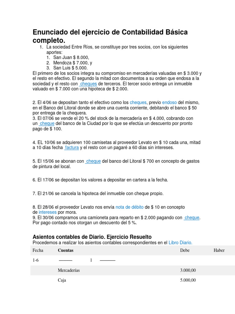 Enunciado Del Ejercicio de Contabilidad Básica Completo | PDF | Contabilidad | Hoja de balance