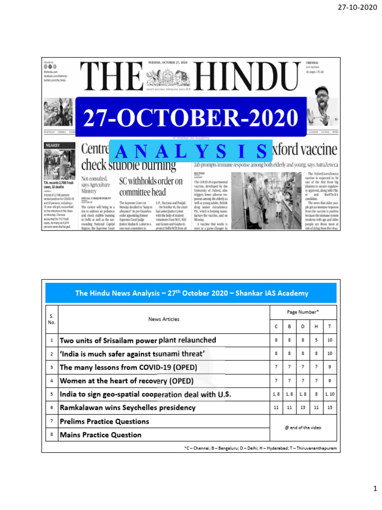 27-10-2020_-The_Hindu_Handwritten_Notes | PDF | Tsunami | Earth Sciences