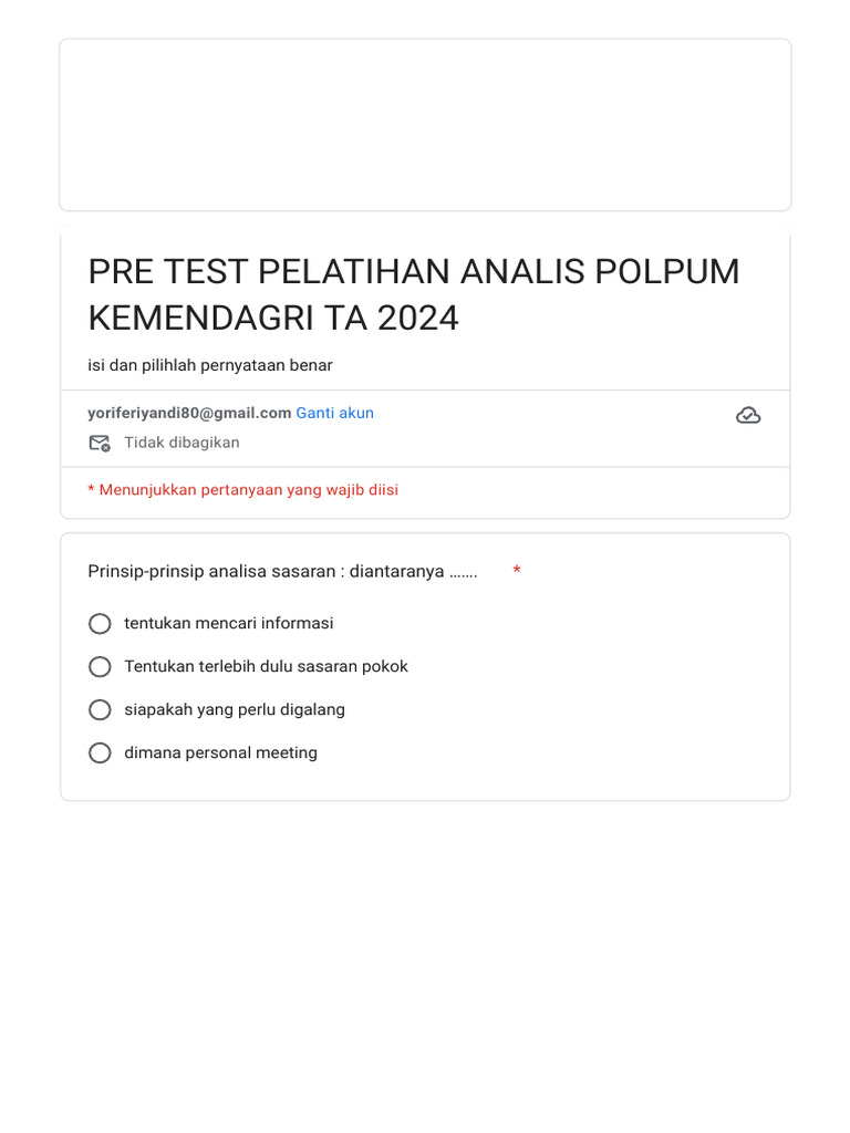 Pre Test Pelatihan Analis Polpum Kemendagri Ta 2024 | PDF