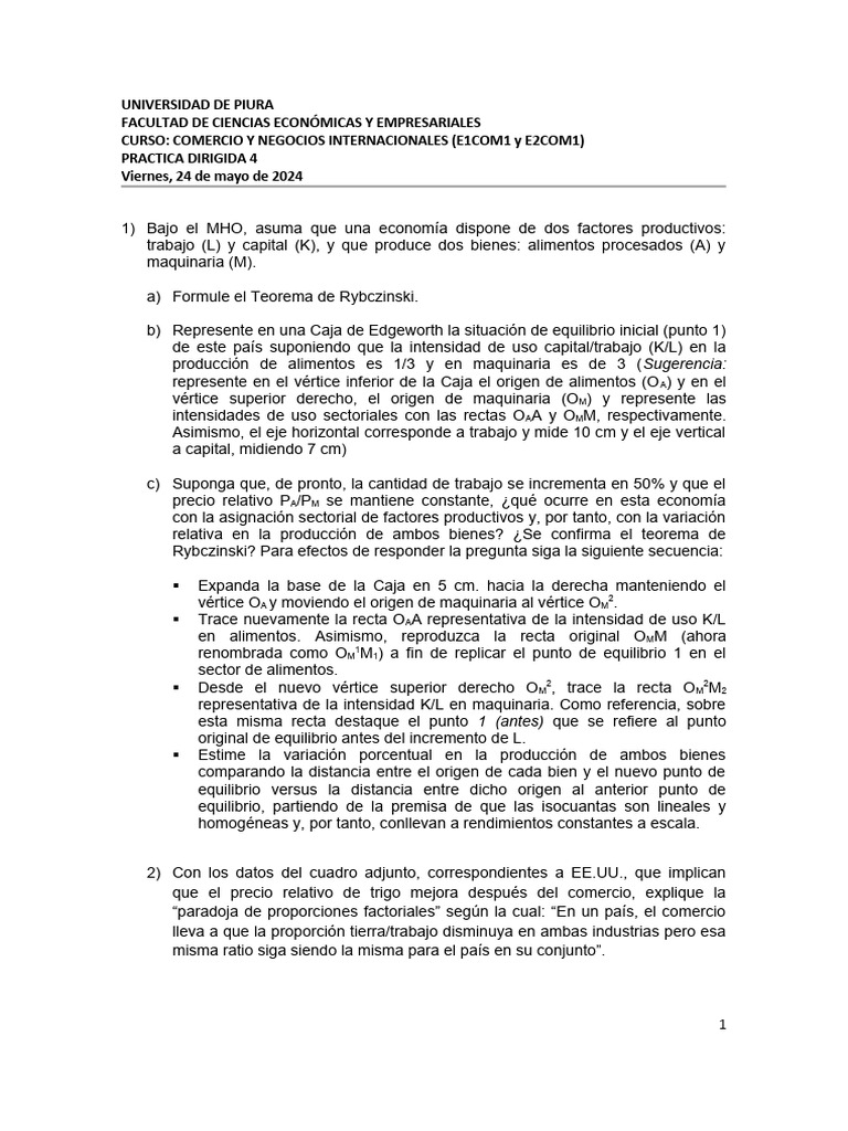 Teorema de Rybczinski y Comercio | PDF | Ciencias económicas | Economias