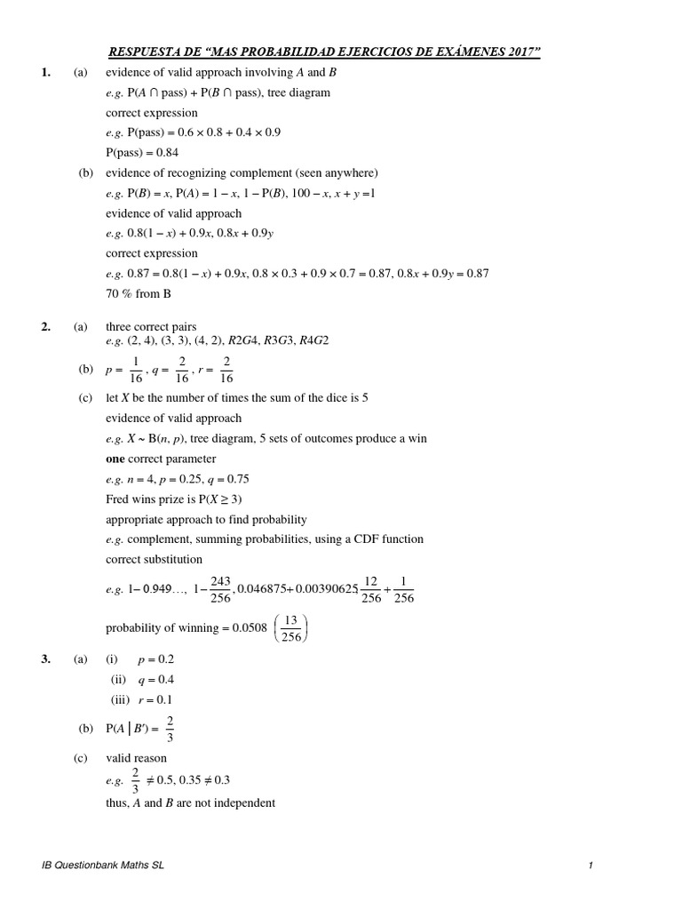 3 Probabilidad. Ejercicios de Exámenes (Respuestas) | Download Free PDF | Probability Theory ...