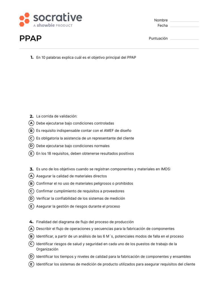 Examen Ppap | PDF | Ingeniería de confiabilidad