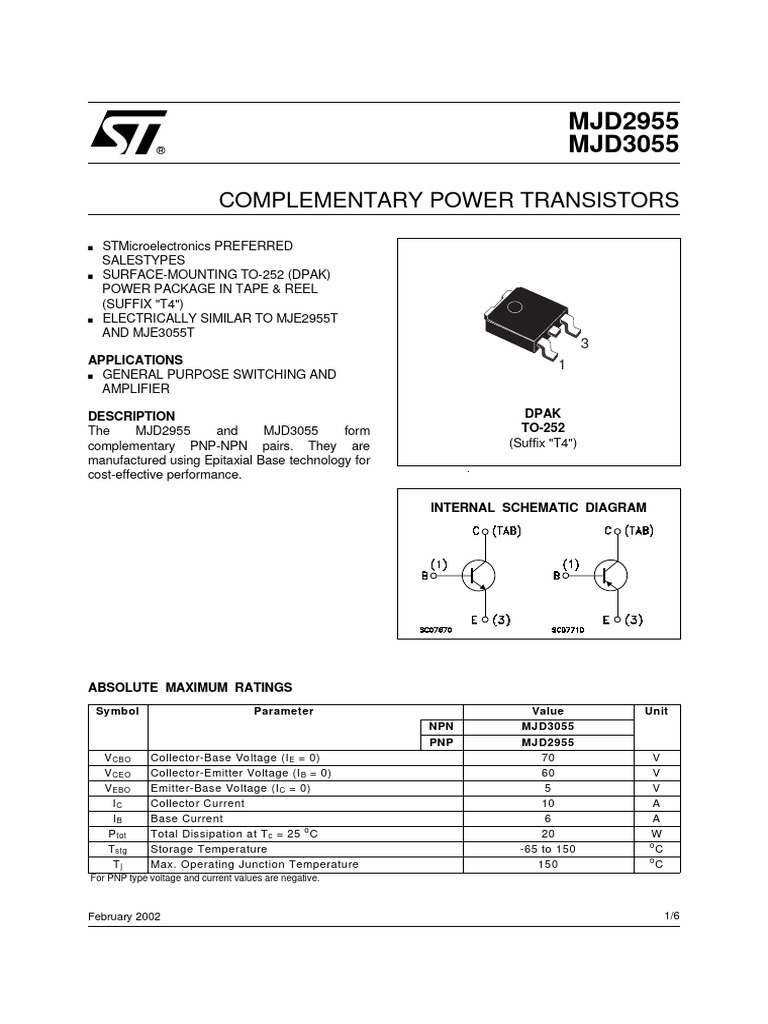 MJD2955 Transistor Regulador Oitv 2,4volts Memo | PDF | Bipolar ...