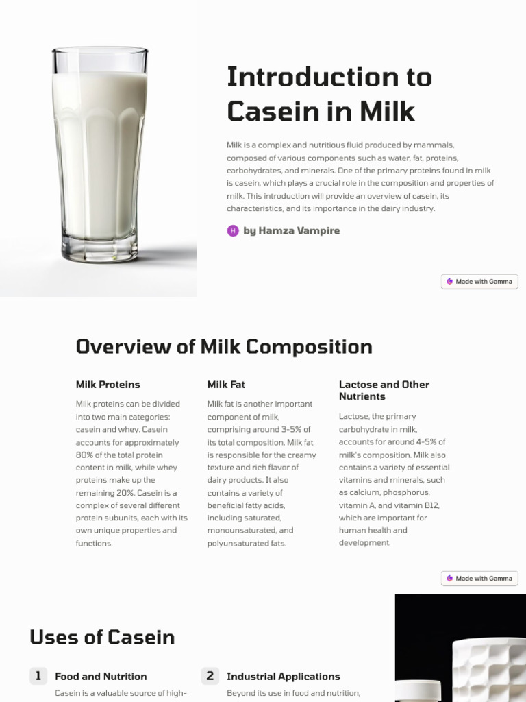 Introduction To Casein in Milk | PDF | Milk | Fat
