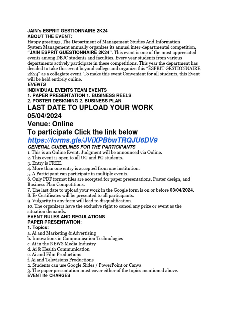 Last Date To Upload Your Work 05/04/2024 Venue: Online To Participate ...