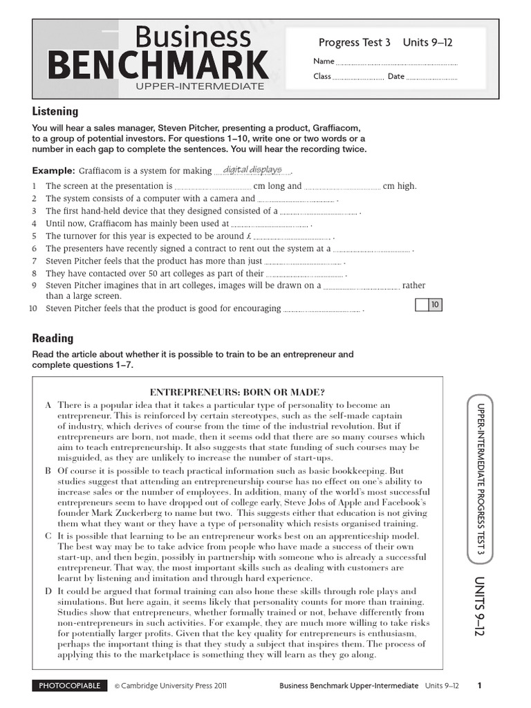 Cambridge English. Business Benchmark Progress Tests - Upper ...