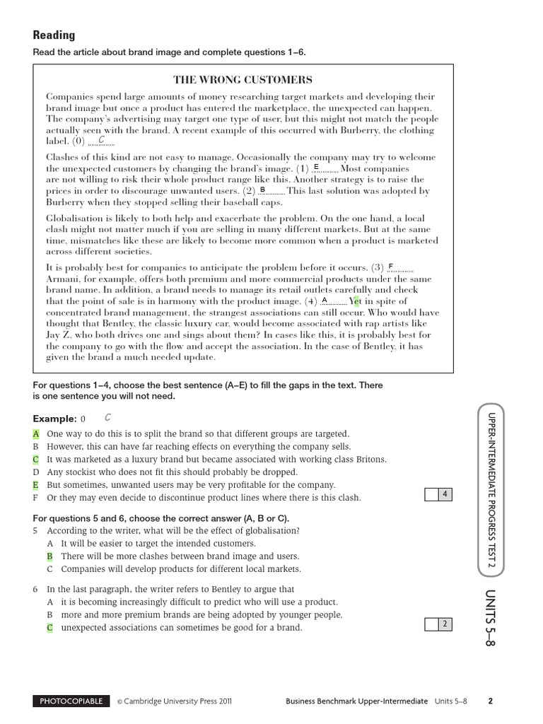 Cambridge English. Business Benchmark Progress Tests - Upper ...