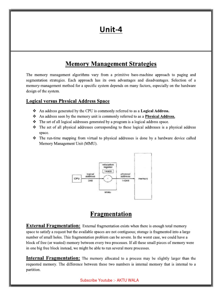 AKTU WALA OS Unit-4-Memory Management | PDF | Computers