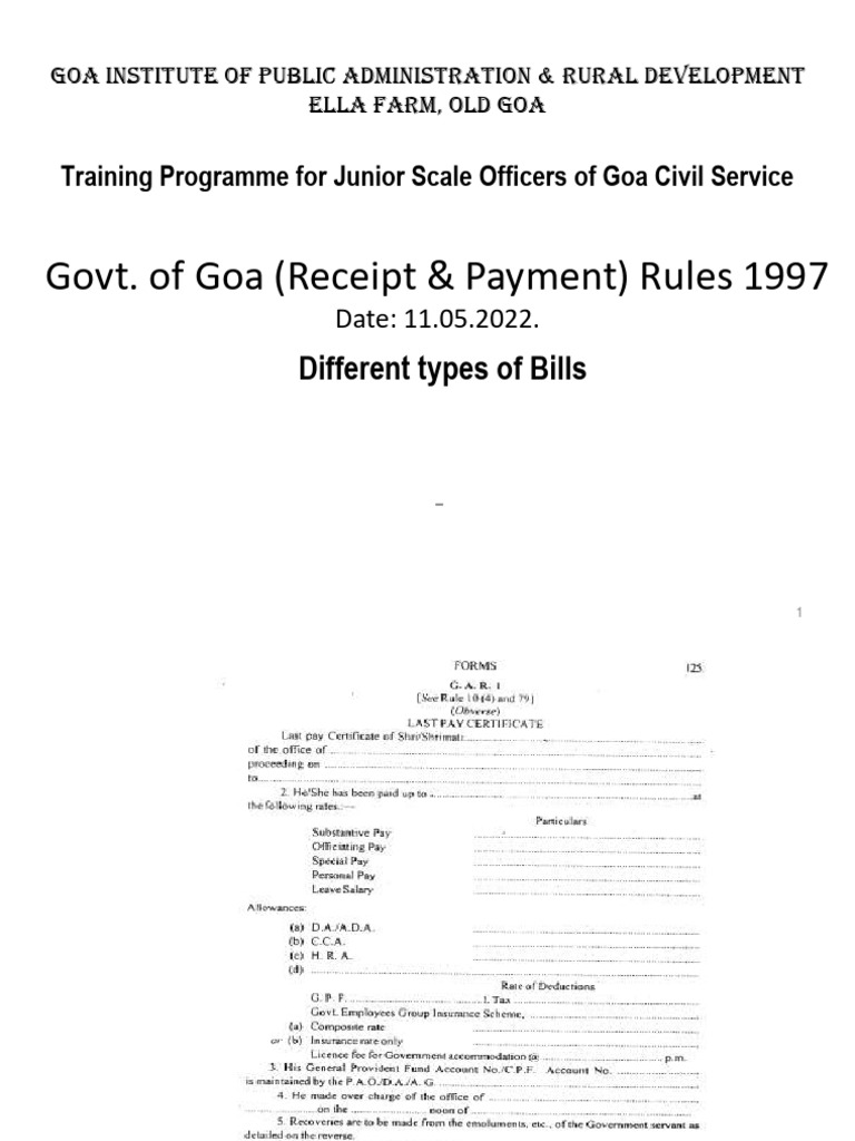 Different Types of Bills - The Goa Receipt and Payment Rules 1997 - Sir ...