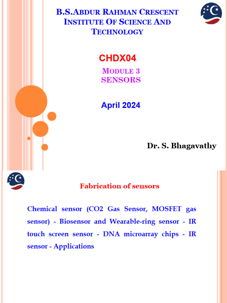 Module 3 Sensors CHDX02 CSEC 240424 112800 | PDF | Sensor | Biosensor