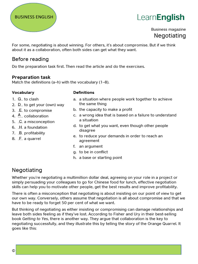LearnEnglish-Business-magazine-Negotiating - Activity | PDF ...