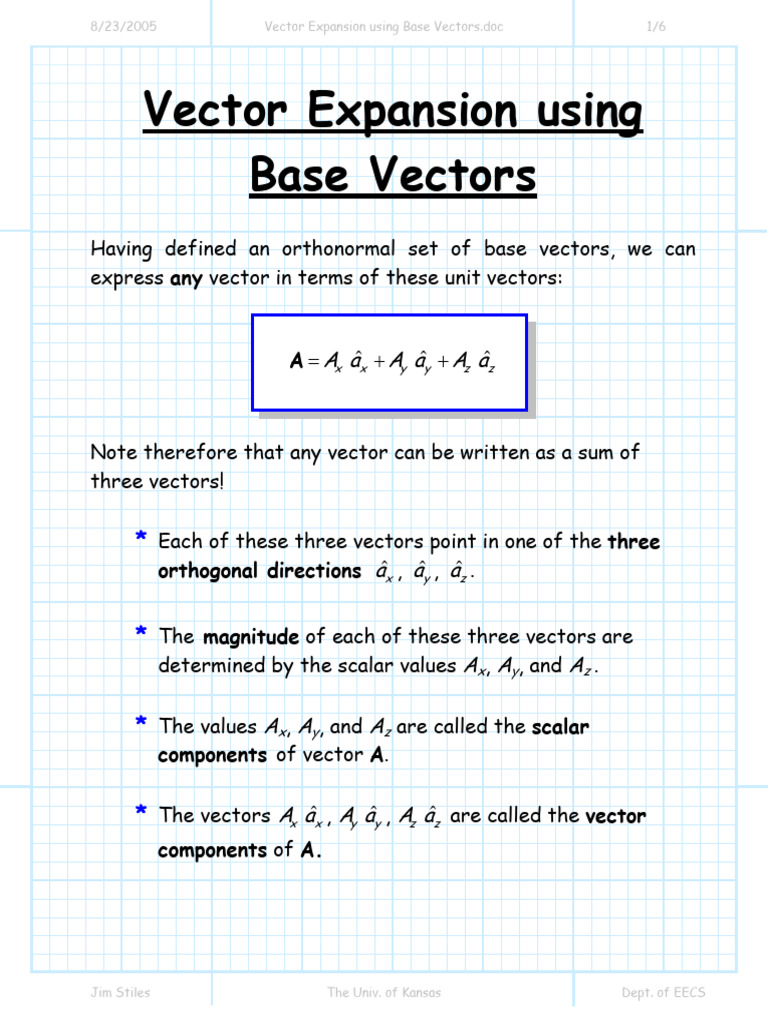 Vector Expansion Using Base Vectors | PDF | Euclidean Vector | Mathematical Analysis