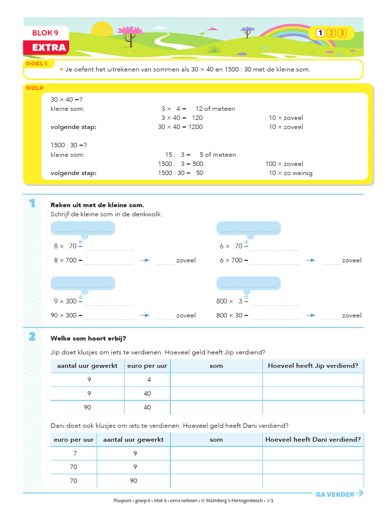 Pluspunt 4 - Groep 6 - Blok 9 - Extra Oefenstof | PDF