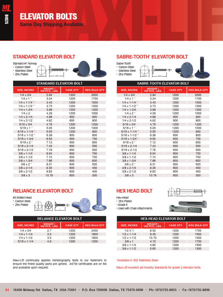 Catalog Elevator Bolts | Download Free PDF | Screw | Nut (Hardware)