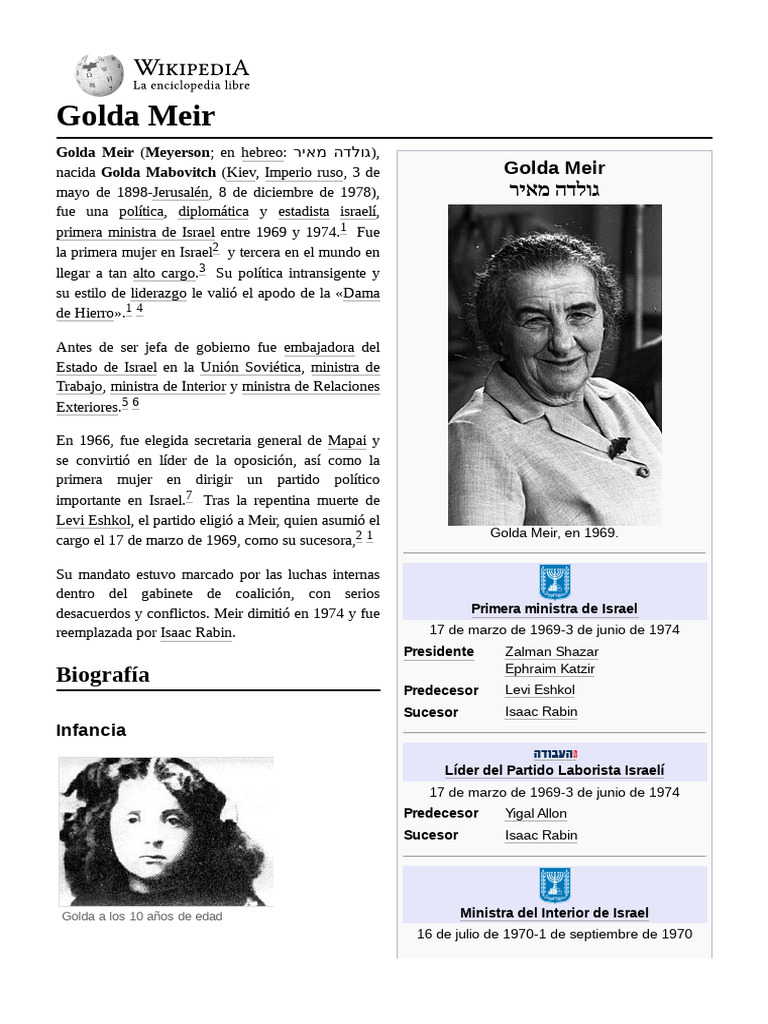 Biografía de Golda Meir | PDF | Israel | Política mundial