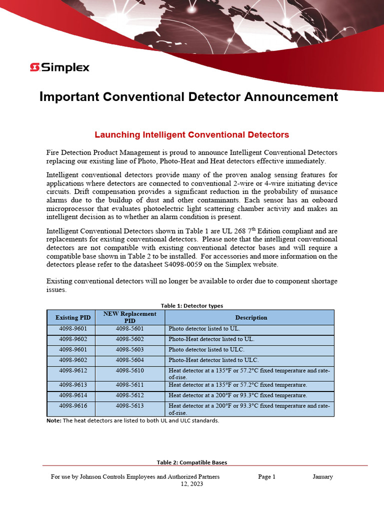Simplex Intelligent Conventional Detector Announcement | PDF | Sensor | Manufactured Goods