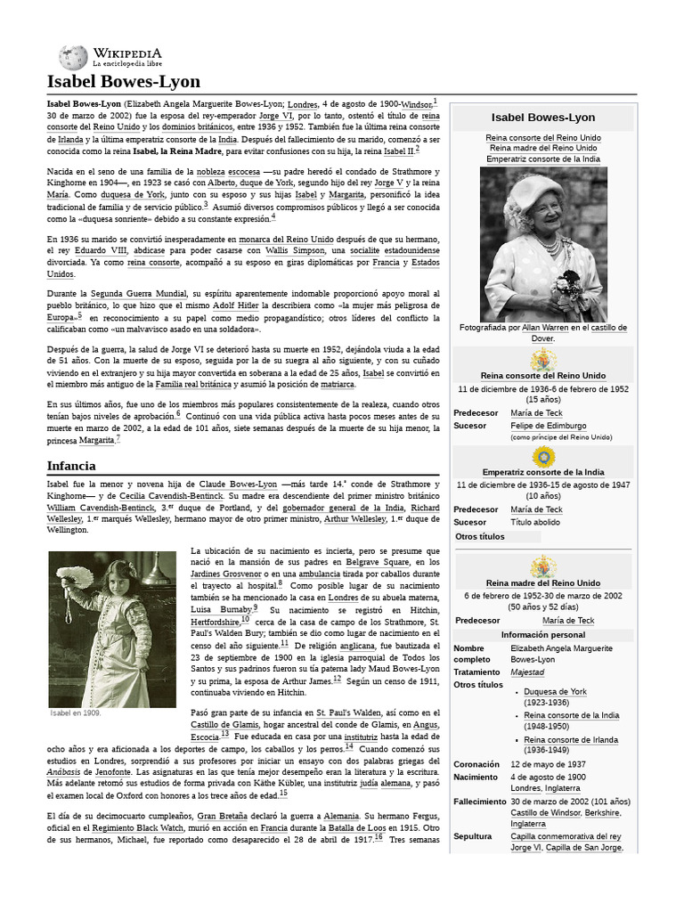 Isabel Bowes-Lyon | PDF | Reina Elizabeth La Reina Madre | Elizabeth Ii