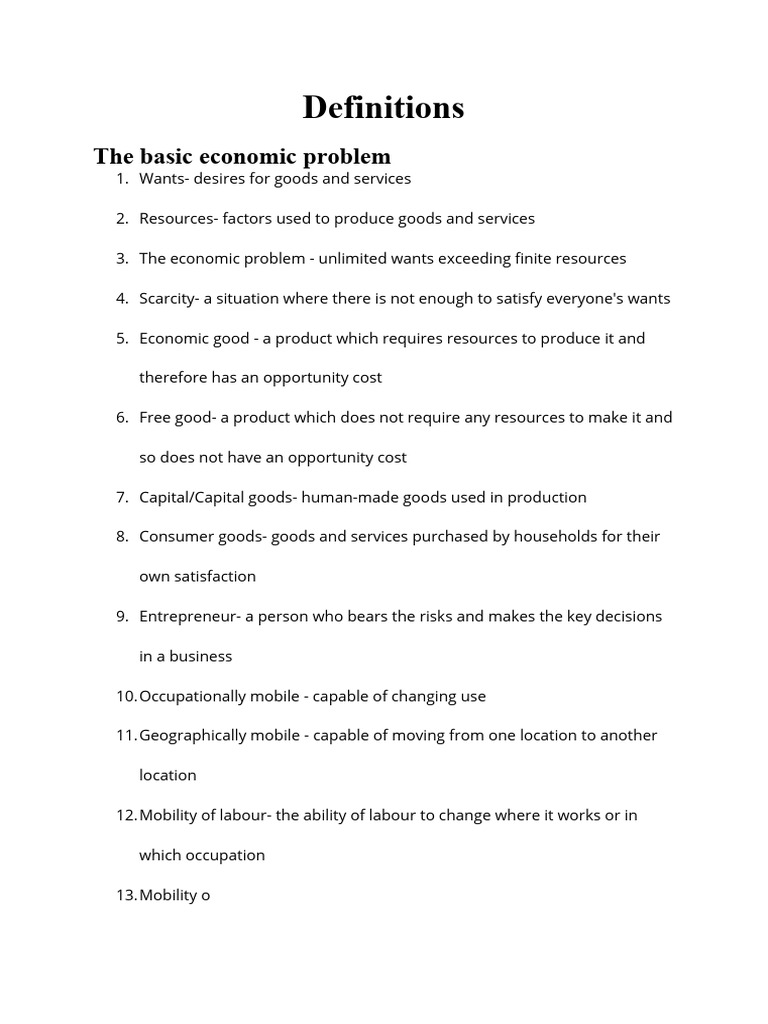 Key Economic Concepts and Definitions | PDF | Demand | Unemployment
