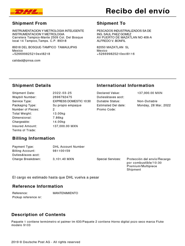 Shipment Receipt for Pescados Industrializados | PDF