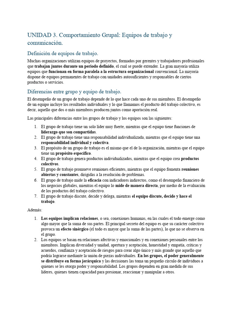 UNIDAD 3. Comportamiento Grupal Equipos de Trabajo y Comunicación ...