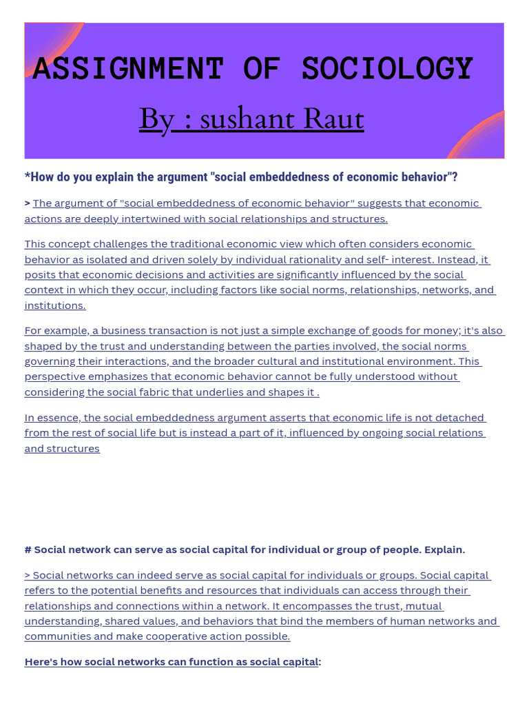 Social Embeddedness in Economic Behavior | PDF | Social Capital ...