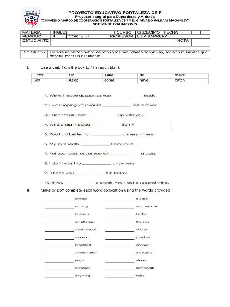 Evaluaciones Ingles P2 C2 Undecimo | PDF