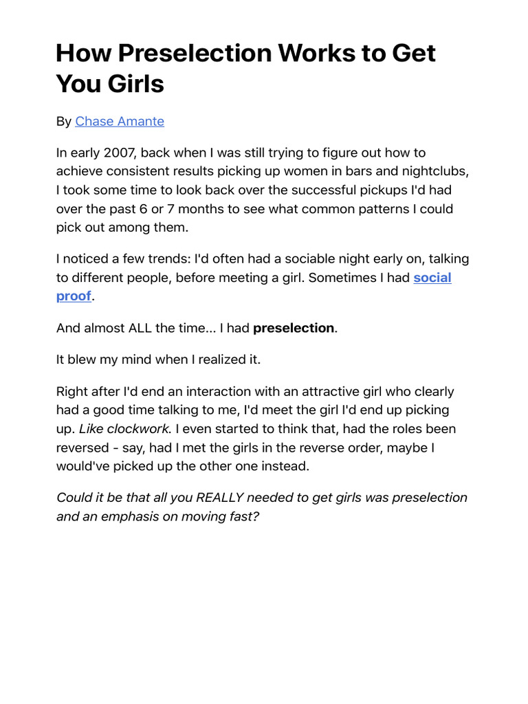 How Preselection Works To Get You Girls | PDF | Behavioural Sciences