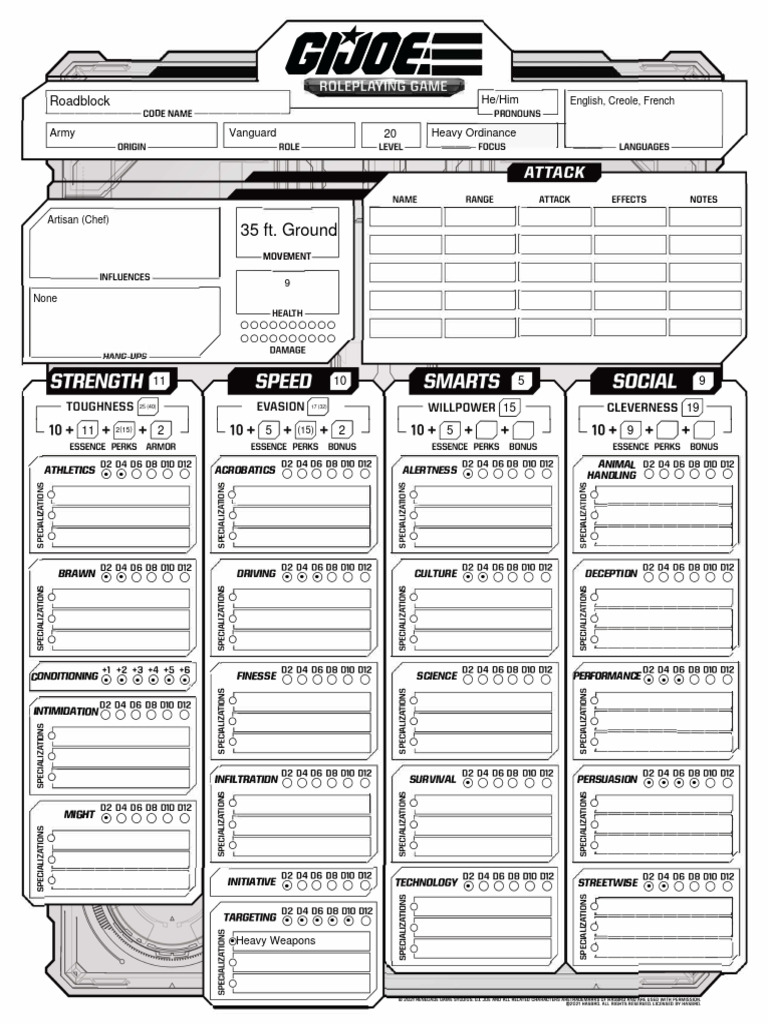 G.I. Joe Character Sheet | PDF