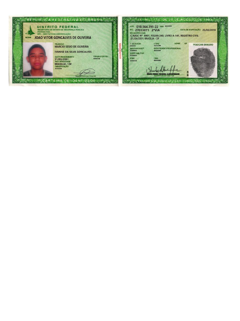 RG Editavel Modelo Novo 2020 Distrito Federal Continental Cards PDF Free | PDF