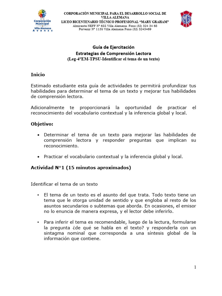 Leg-4°EM-TPSU-Identificar-el-tema-de-un-texto-G3 | PDF | Jubilación ...