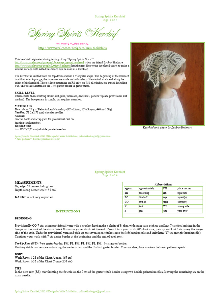 Spring Spirits Kerchief ENG | PDF | Knitting | Basic Knitted Fabrics