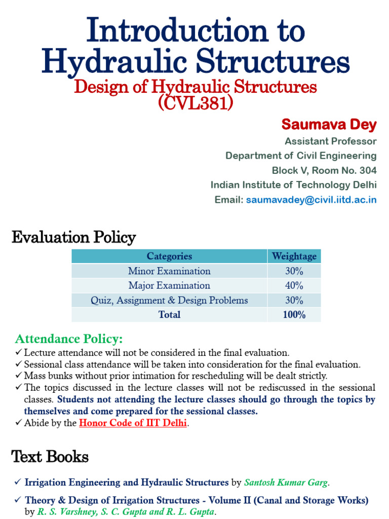 Introduction To Hydraulic Structures | PDF | Hydraulics | Dam