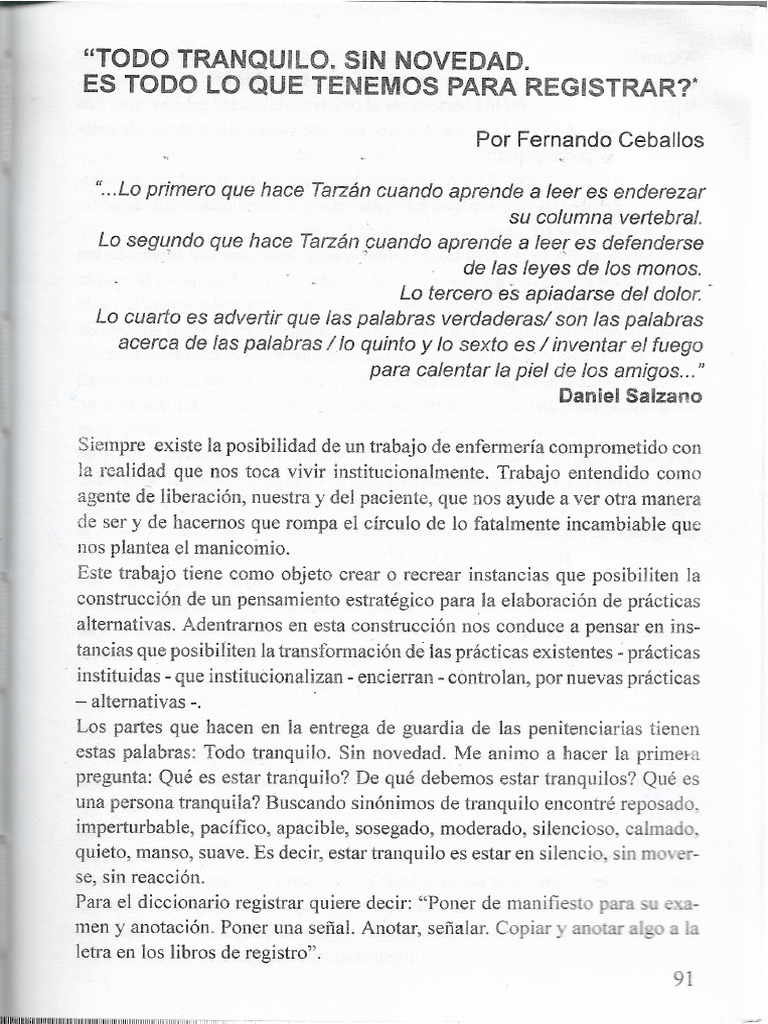Fernando Ceballos Todo Tranquilo Sin Novedad | PDF