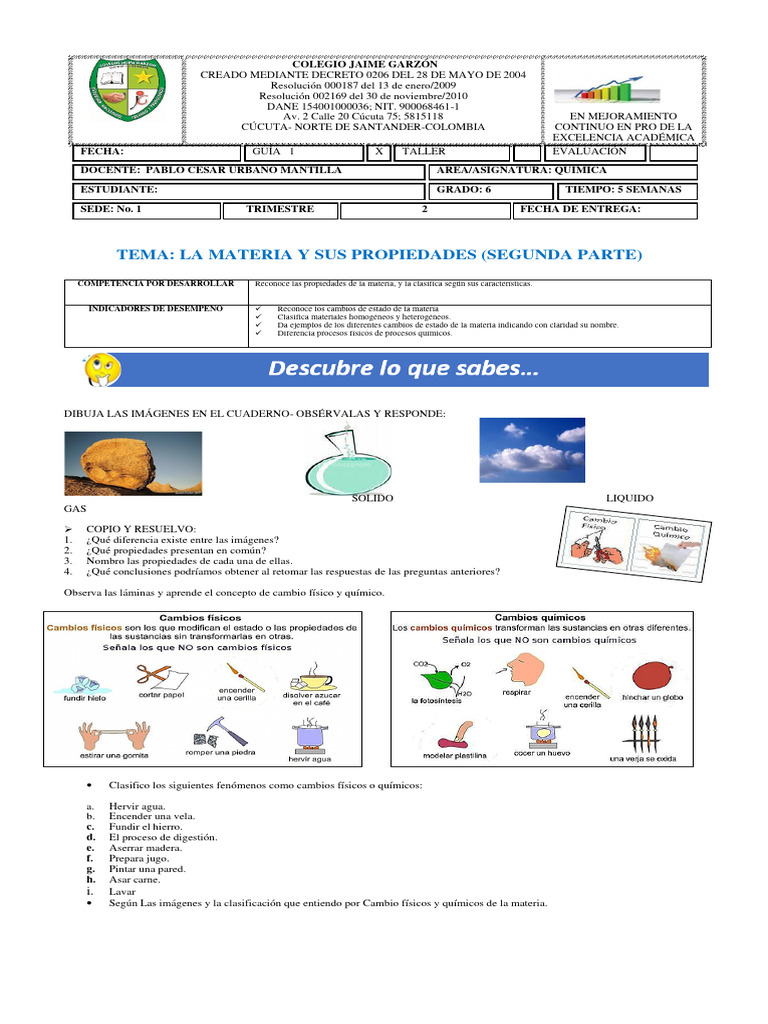 Guia La Materia y Sus Propiedades (Segunda Parte) | PDF | Elementos ...