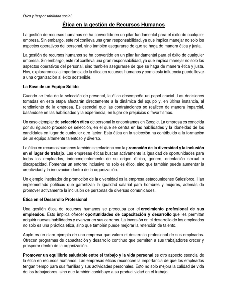 Etica En Rrhh Y Adm De Recursos Fin Pdf Gestión De Recursos Humanos