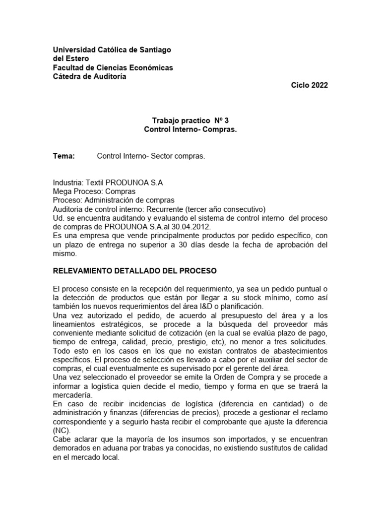TP 3 - Control Interno Compras | PDF | Calidad (comercial) | Logística