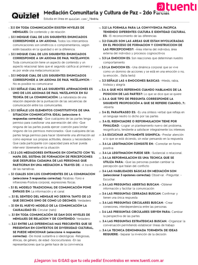 Examen-Parcial-2 Mediacion Comunitaria y Cultura de La Paz | PDF | Mediación | Comunicación