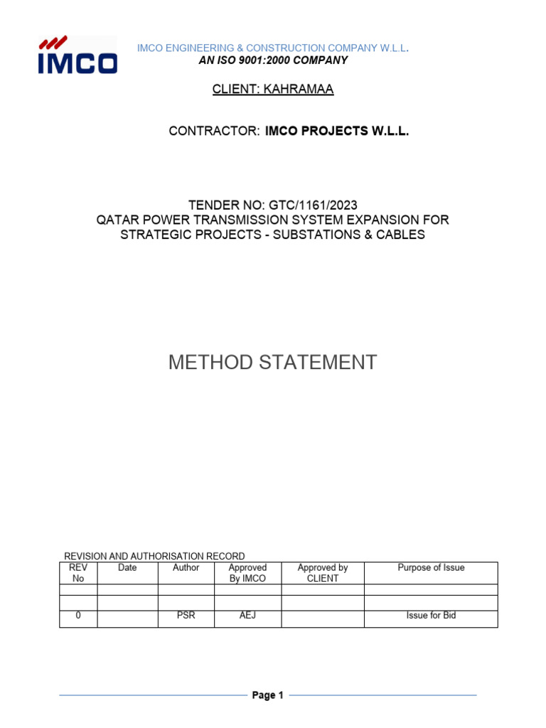 Method Statement - MV LV | PDF | Electrical Substation | Transformer