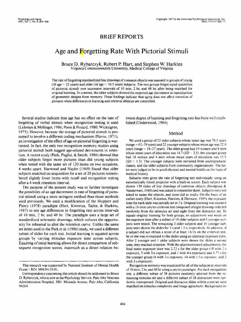 Age and Forgetting | PDF | Wechsler Adult Intelligence Scale ...