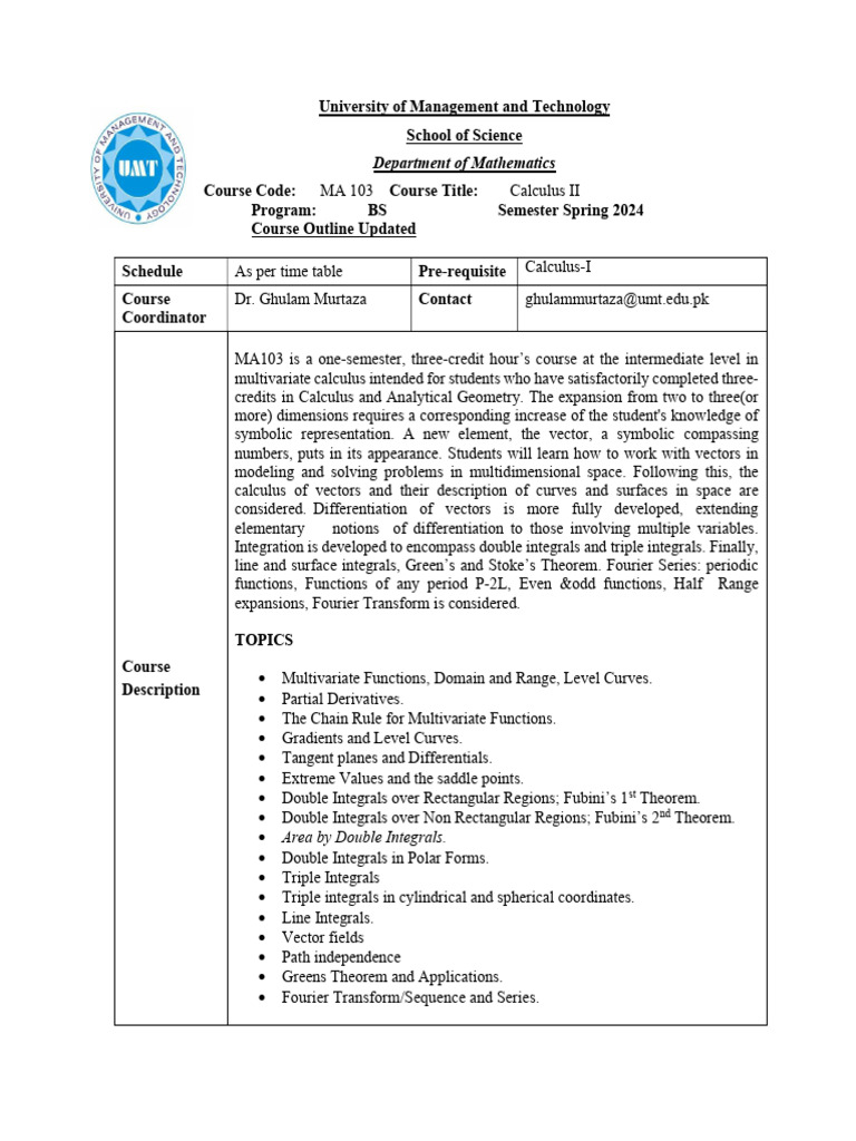 Outlines | PDF | Integral | Multivariable Calculus