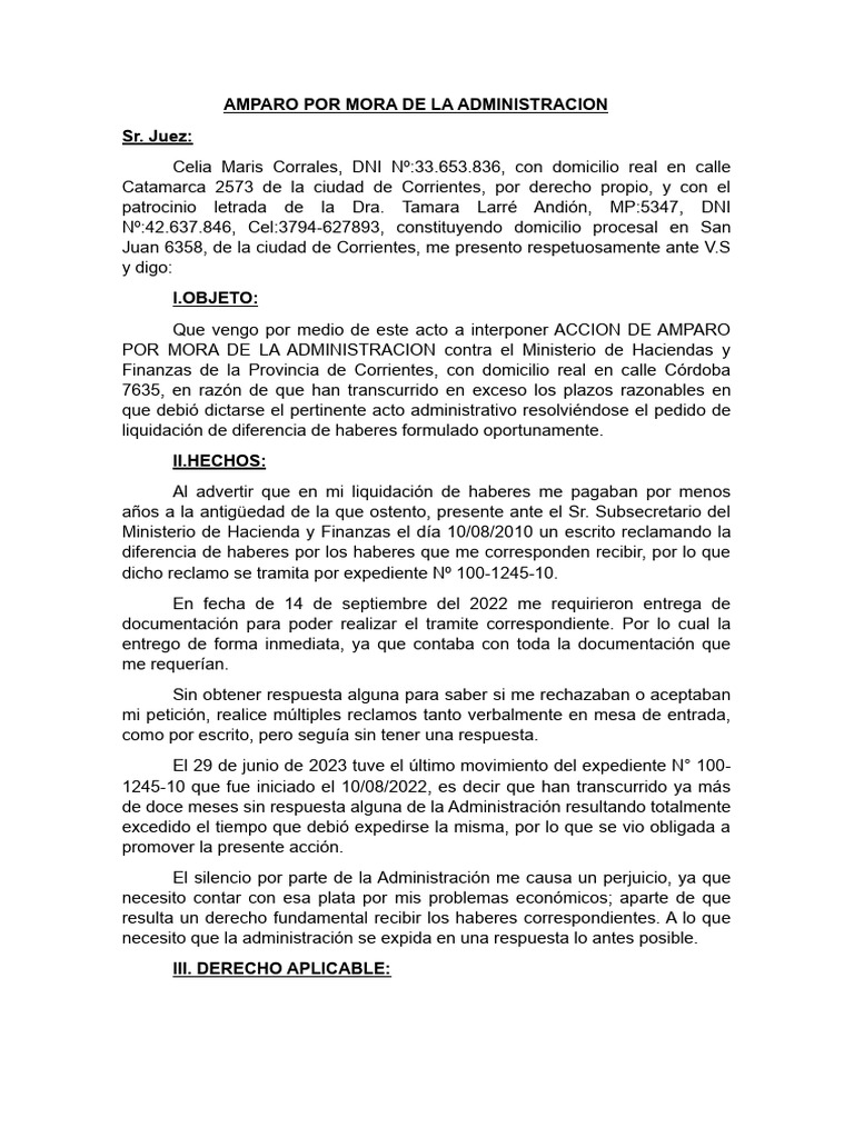 Amparo Por Mora de La Administracion | PDF | Documento de identidad | Gobierno