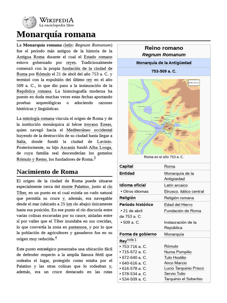 Monarquía Romana | PDF | Roma antigua | Romulus y Remus