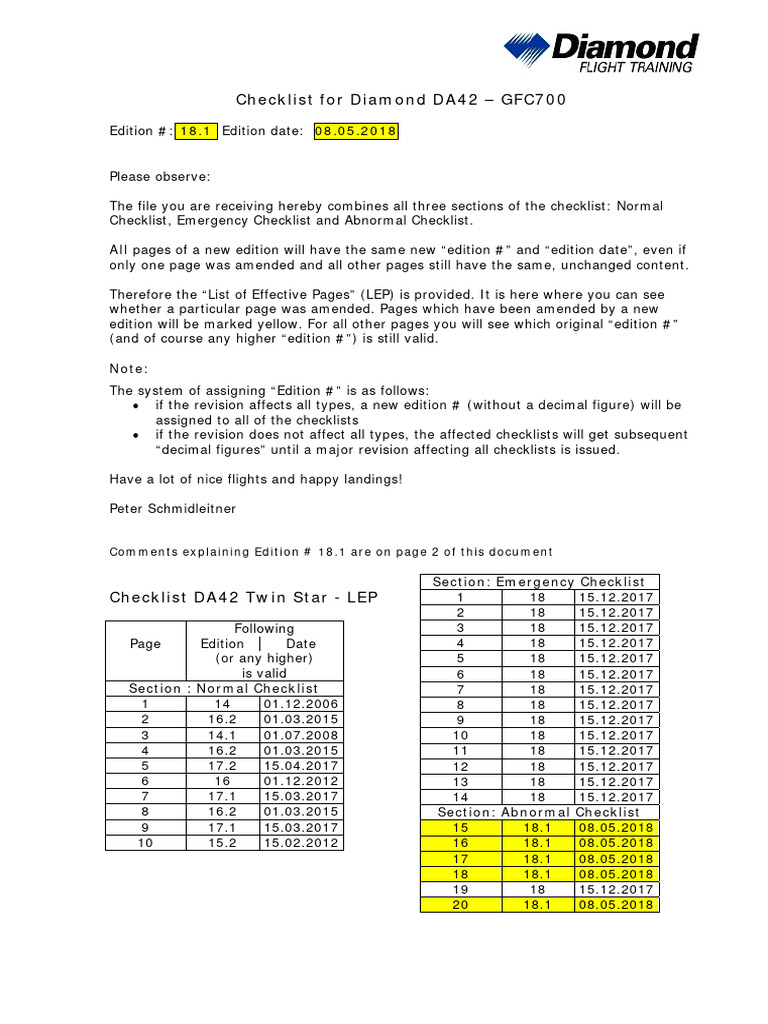 DA42 GFC700 Checklist Edit18 1 A4 | PDF | Landing Gear | Flap (Aeronautics)