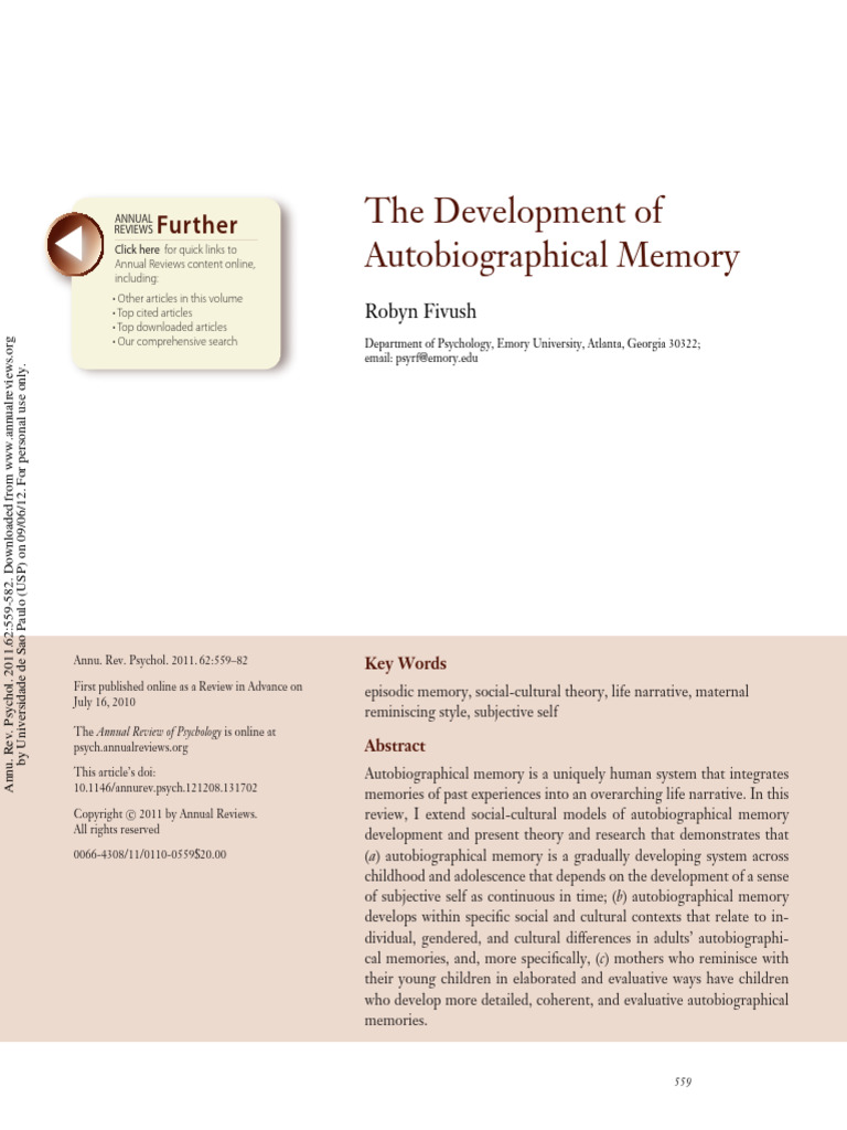 Fivush 2011 | PDF | Memory | Behavioural Sciences