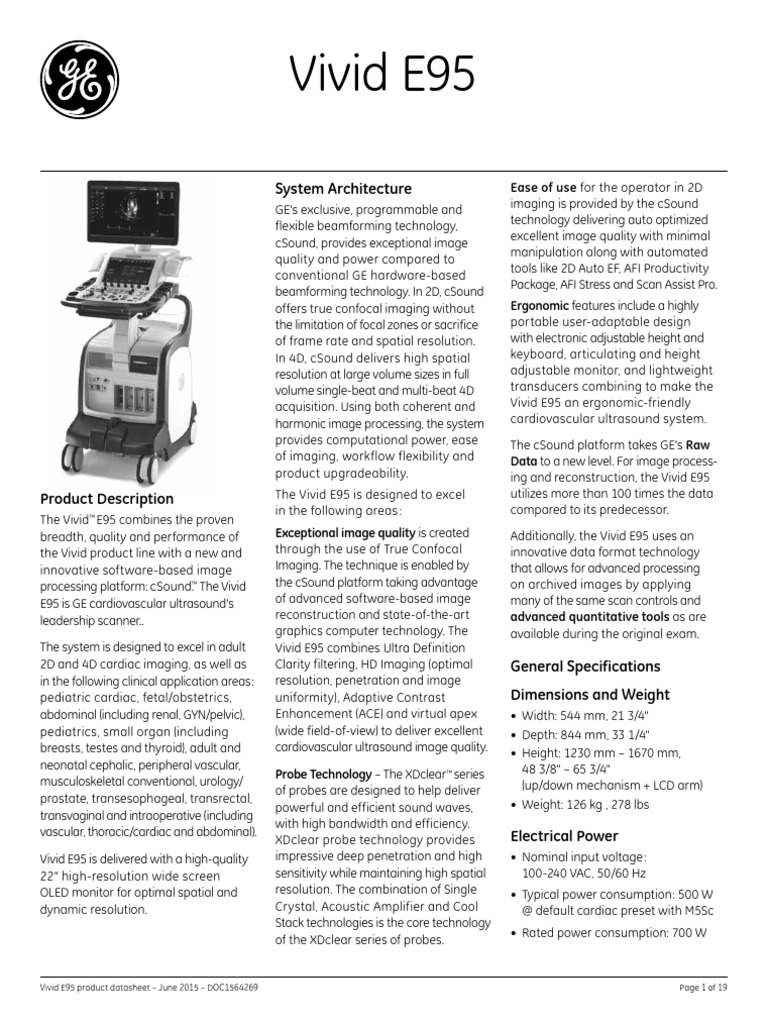Vivid E95 Intl v14-DataSheet | PDF | Medical Ultrasound | Computer Data Storage