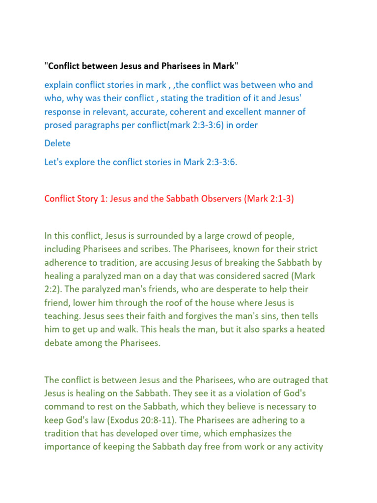 Conflict Between Jesus and Pharisees in Mark - Docx Abias Prep Test ...