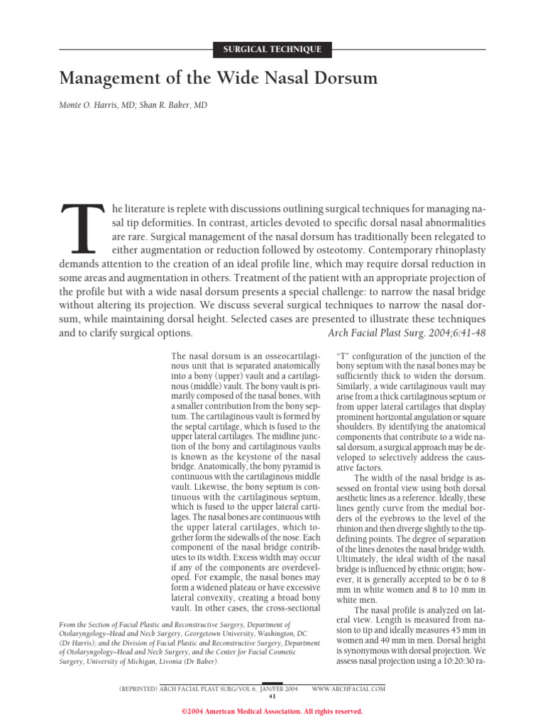 Harris Baker 2004 Management of The Wide Nasal Dorsum | PDF | Human Nose | Human Anatomy