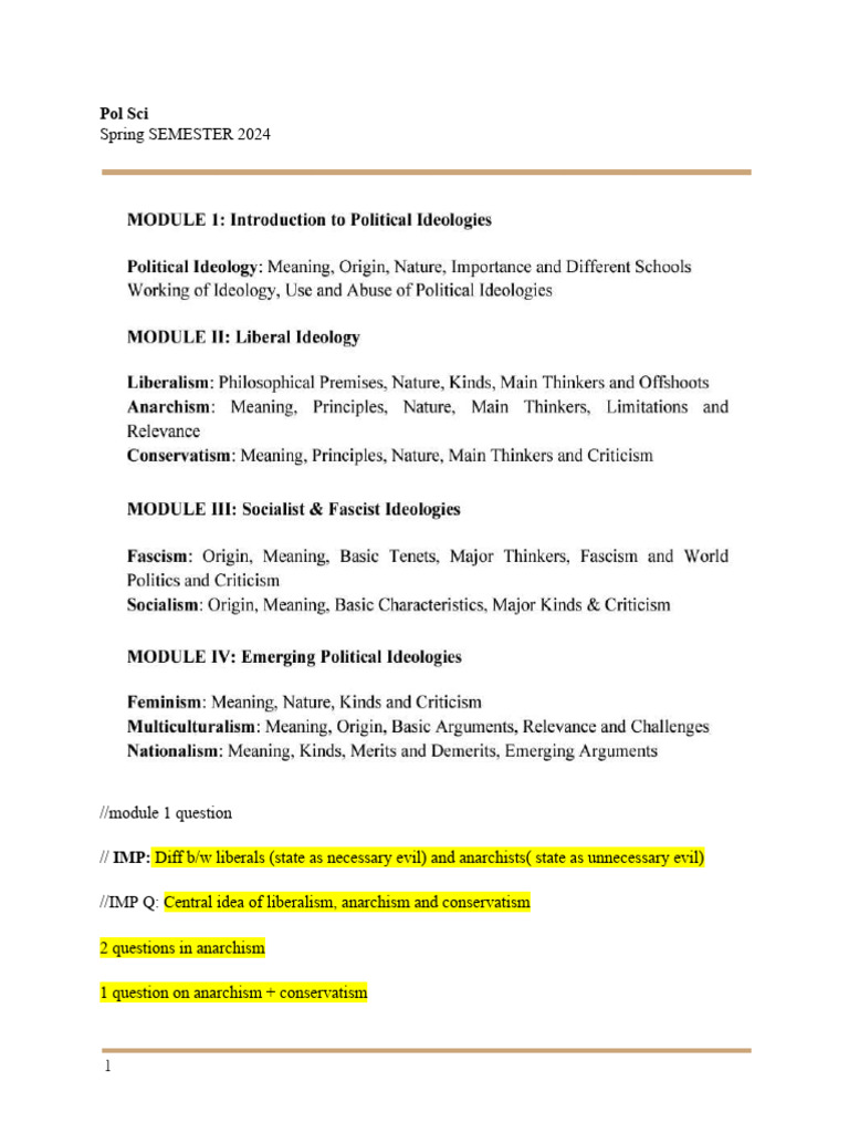 Pol Sci Class | PDF | Socialism | Liberalism