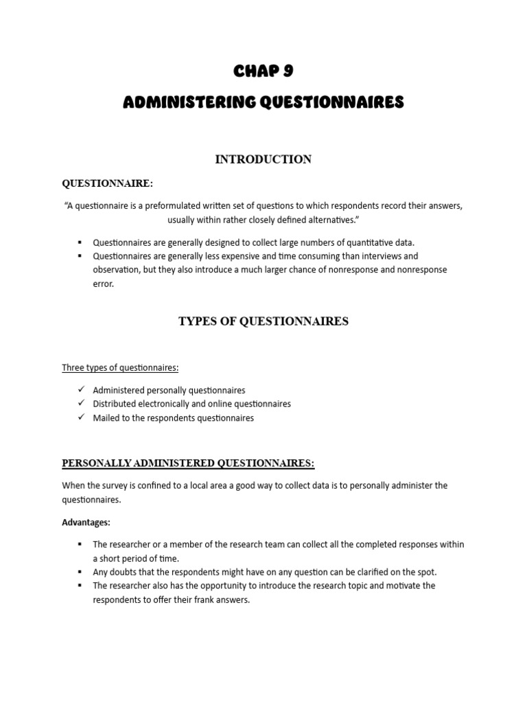 Chap 9 | PDF | Survey Methodology | Questionnaire