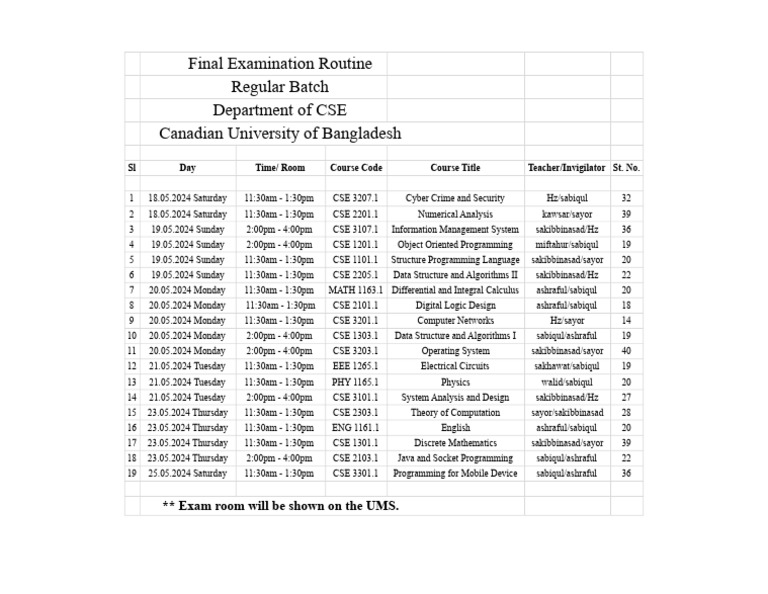 Regular Batch - Final Examination Routine - Spring 2024 | Download Free PDF | Mathematics ...
